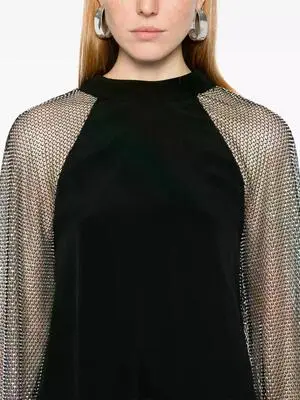 GENNY Rhinestone Embellished Mesh-sleeve Blouse