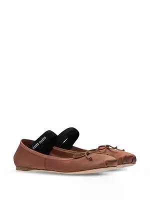 Miu Miu Satin Slip-on Ballerina Shoes - Brown