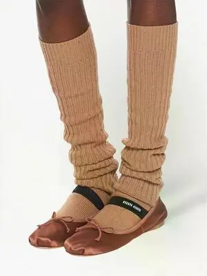 Miu Miu Satin Slip-on Ballerina Shoes - Brown