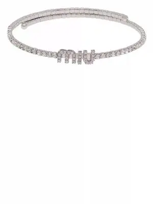 Miu Miu Crystal-embellished Logo Necklace - Silver