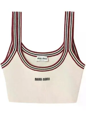 Miu Miu Stripe-trim Cashmere Cropped Top - Neutrals