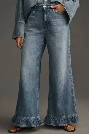 PILCRO Solene High-rise Wide-leg Ruffle Flare Jeans