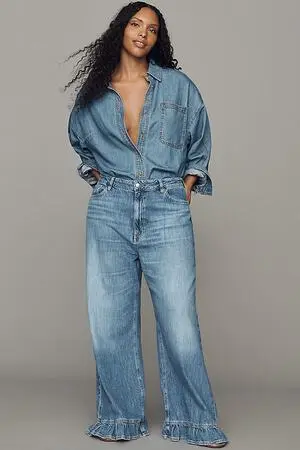 PILCRO Solene High-rise Wide-leg Ruffle Flare Jeans