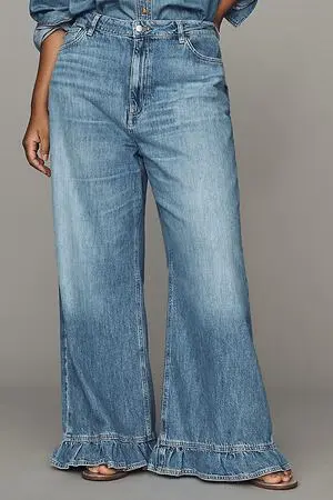 PILCRO Solene High-rise Wide-leg Ruffle Flare Jeans