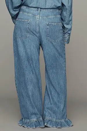 PILCRO Solene High-rise Wide-leg Ruffle Flare Jeans