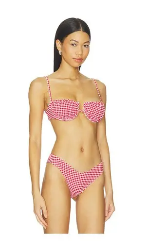 MONTCE Petal Bikini Top - Red Micro Gingham