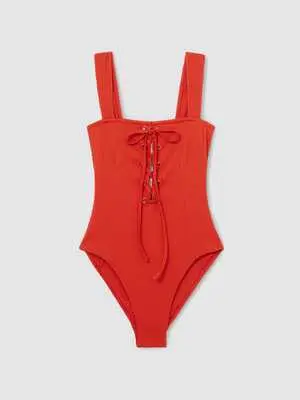 REISS Fabienne Ribbed Lace-up Swimsuit