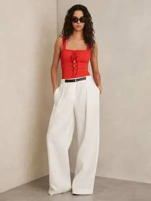 REISS Fabienne Ribbed Lace-up Swimsuit