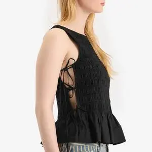 GANNI Cotton Poplin Smock Top - Black
