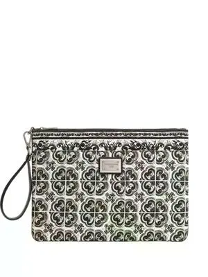 Dolce & Gabbana Graphic-print Leather Clutch Bag - Black