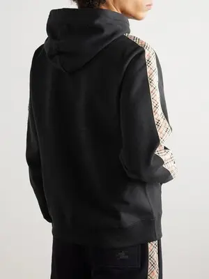 Burberry Checked Logo-embroidered Cotton-jersey Hoodie - Black