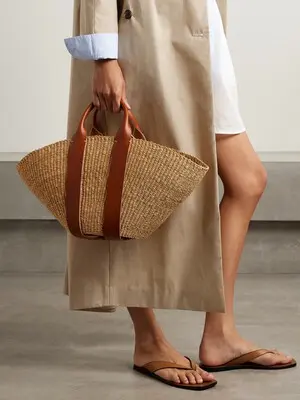 Muuñ Sophie Woven Straw Tote With Leather Trim - Brown