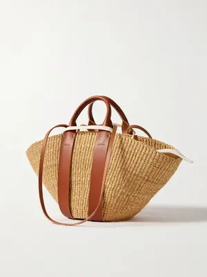 Muuñ Sophie Woven Straw Tote With Leather Trim - Brown
