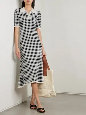 Sea Saige Ruffled Checked Jacquard-knit Midi Dress
