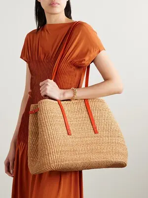Muuñ Laura Leather-trimmed Woven Straw Tote