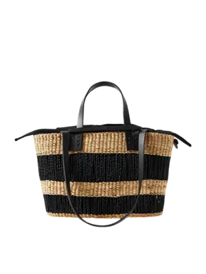 Muuñ Marcus Leather-trimmed Striped Woven Straw Tote