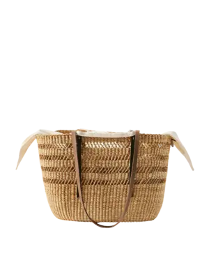 Muuñ Bicro M Leather-trimmed Woven Straw Tote