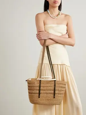 Muuñ Bicro M Leather-trimmed Woven Straw Tote