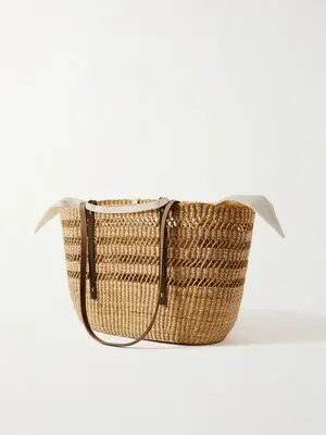 Muuñ Bicro M Leather-trimmed Woven Straw Tote