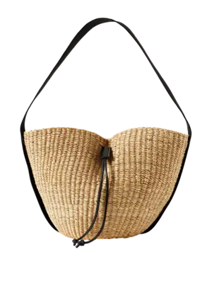 Muuñ Orbi Canvas-trimmed Woven Straw Shoulder Bag - Brown