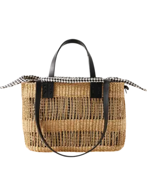 MUUÑ Marcus Leather-Trimmed Woven Straw Tote