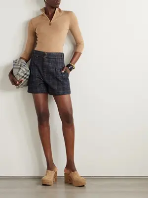 Burberry Belted Checked Denim Shorts