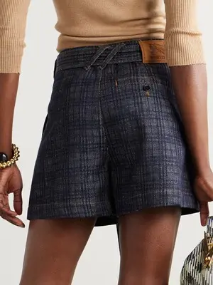 Burberry Belted Checked Denim Shorts