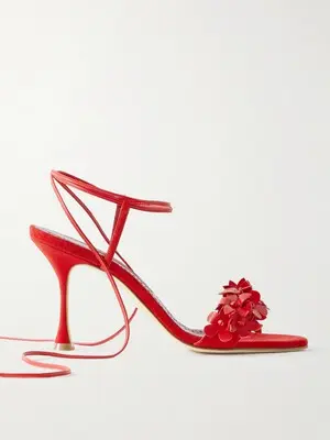 Manolo Blahnik Anista 90 Leather-trimmed Suede Sandals - Red