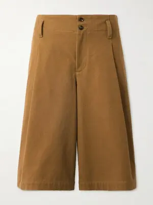 Chloé Pleated Cotton-canvas Shorts - Brown