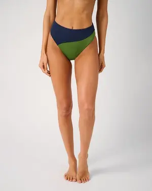 WeWoreWhat High-waisted Colorblock Bikini Bottom - Mid Blue/basil