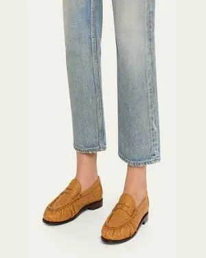 Saint Laurent Le Loafer Ostrich Leather Penny Loafers - Camel
