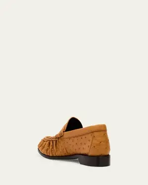 Saint Laurent Le Loafer Ostrich Leather Penny Loafers - Camel