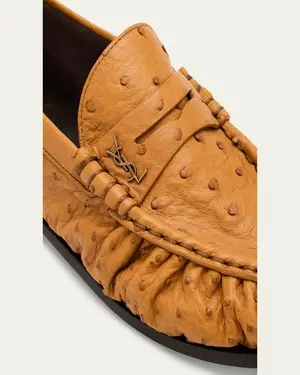Saint Laurent Le Loafer Ostrich Leather Penny Loafers - Camel