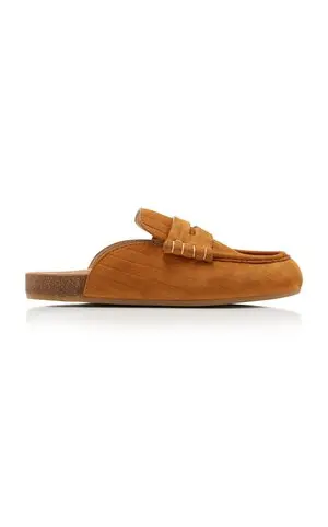 JW Anderson Stitch Suede Loafer Mules - Tan