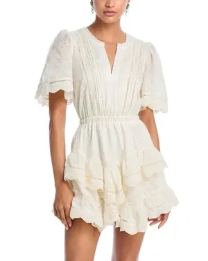 Aqua Lace Trim Pintuck Mini Dress