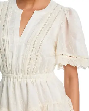 Aqua Lace Trim Pintuck Mini Dress
