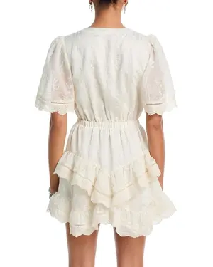 Aqua Lace Trim Pintuck Mini Dress