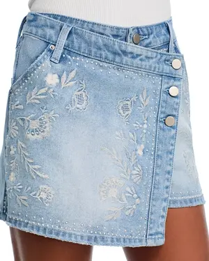 Aqua Embroidery Stud Crossover Skort
