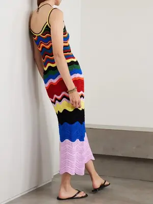 La DoubleJ Striped Crocheted Cotton Maxi Dress