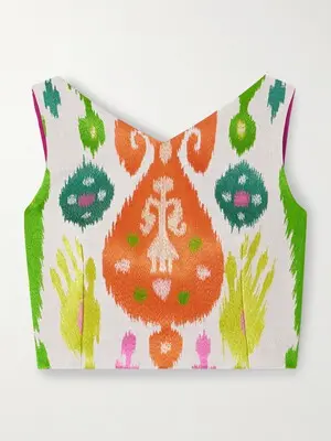 MARTA FERRI Santorini Cropped Embroidered Woven Top - Multi