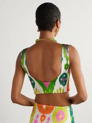 MARTA FERRI Santorini Cropped Embroidered Woven Top