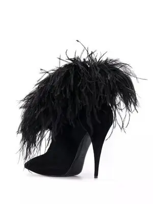 Saint Laurent Suede Ankle Boots With Ostrich Feather Detailing