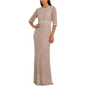 Mac Duggal Pearl & Crystal Embellished Evening Gown