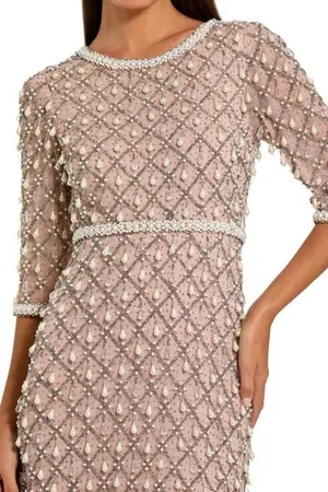 Mac Duggal Pearl & Crystal Embellished Evening Gown