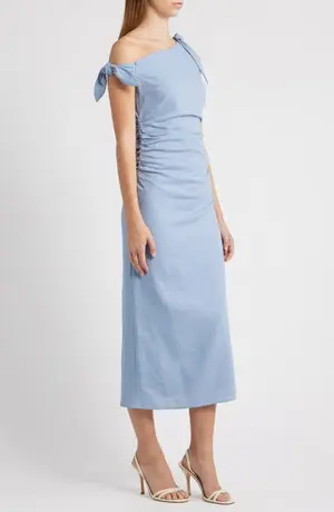 WAYF Clio Tie Shoulder Linen Blend Midi Dress