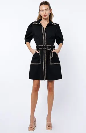 CIEBON Whipstitch Short Sleeve Shirtdress