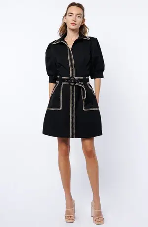 CIEBON Whipstitch Short Sleeve Shirtdress