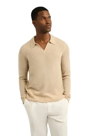 Onia Featherweight Cashmere Polo Sweater - Stone