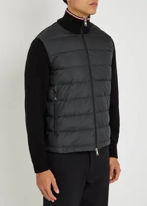 Moncler Quilted Shell And Knit Jacket - Black