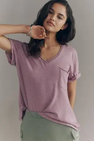 PILCRO Pilcro Quinn Drapey V-Neck T-Shirt Dried Lilac